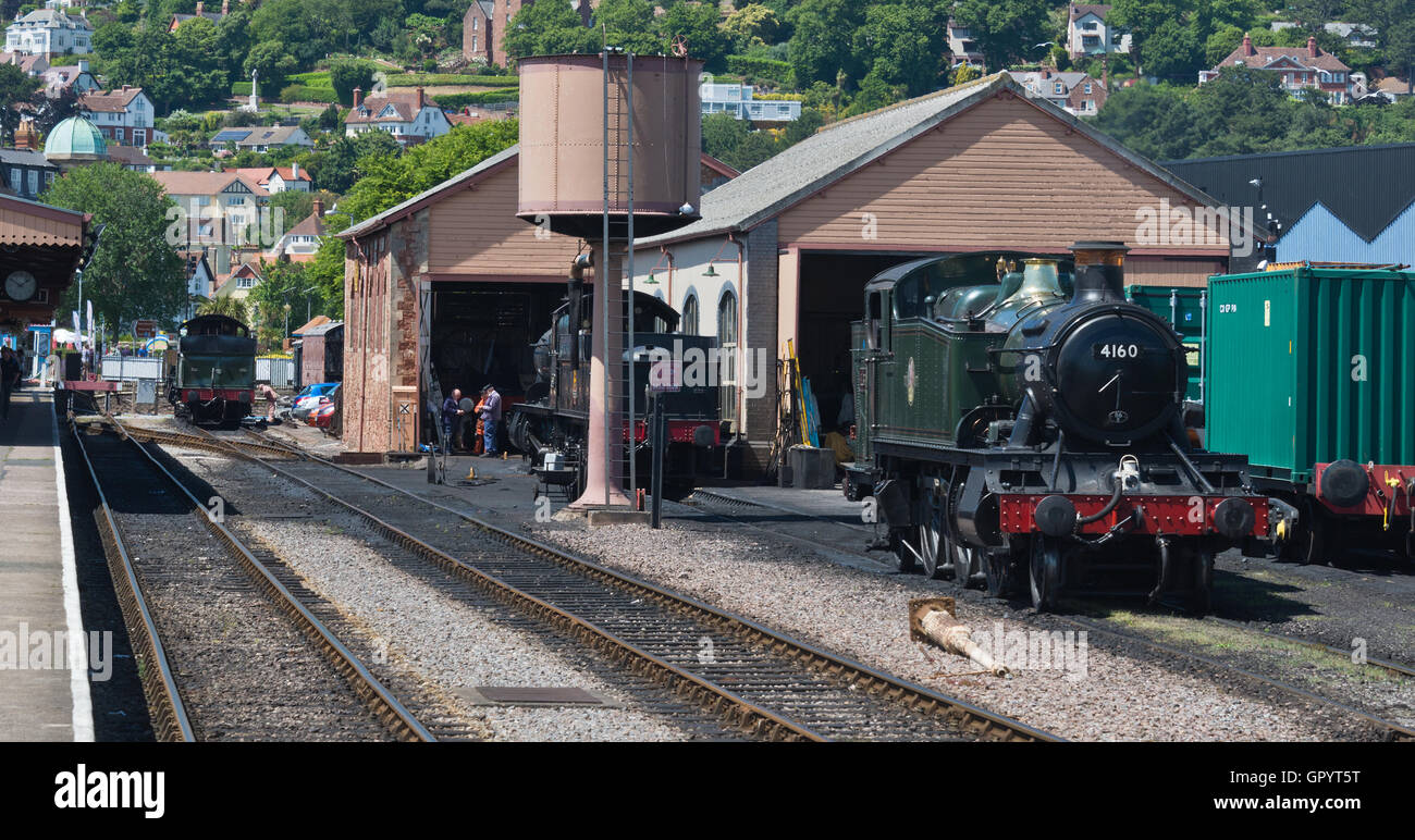 4160 sitting on the tracks outside the engine sheds at Minehead station ...