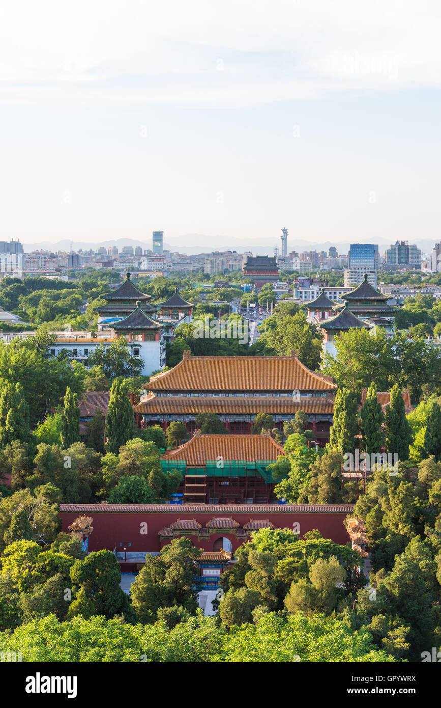 Aerial view of Forbidden City in Beijing from top of Jingshan Hill at ...