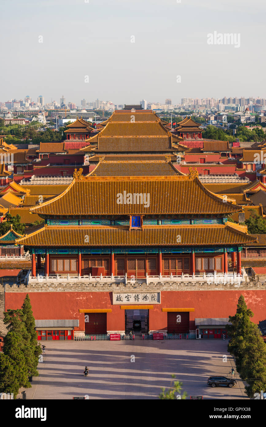Aerial view of Forbidden City in Beijing from top of Jingshan Hill at ...