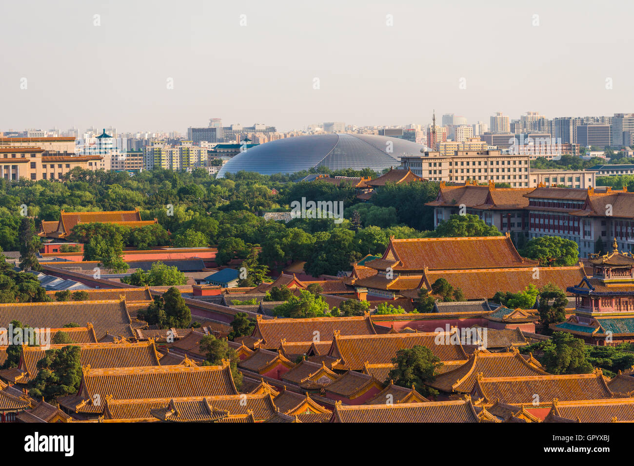 Aerial view of Forbidden City in Beijing from top of Jingshan Hill at ...