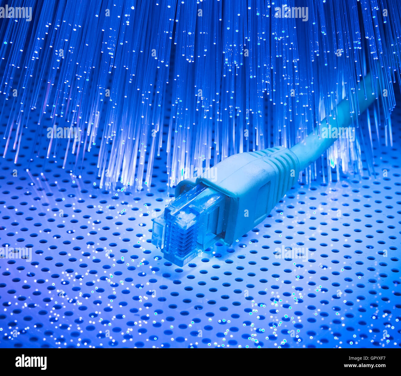 network cable with high tech technology color background Stock Photo ...