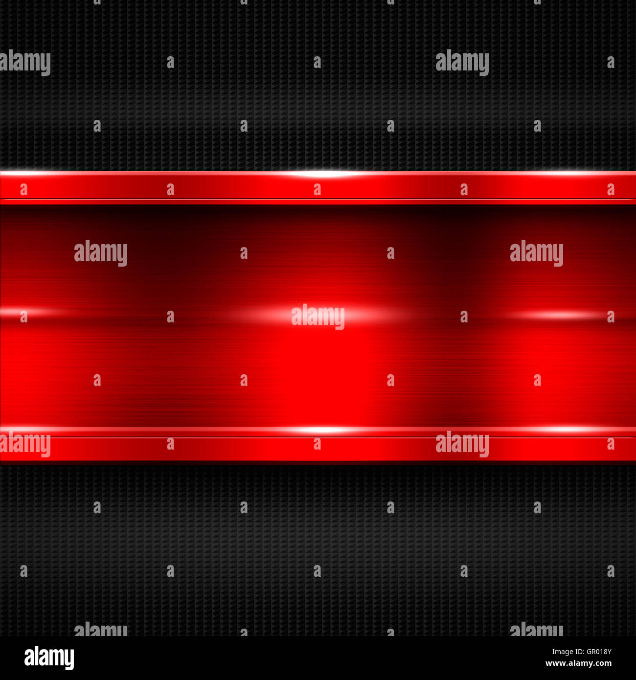 red metal banner on black carbon fiber. metal background. 3d ...