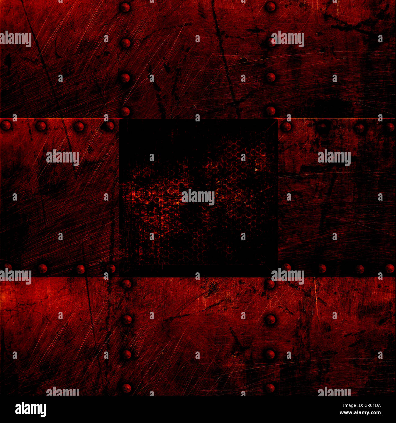 grunge metal plate and grid window. 3d illustration. background and ...