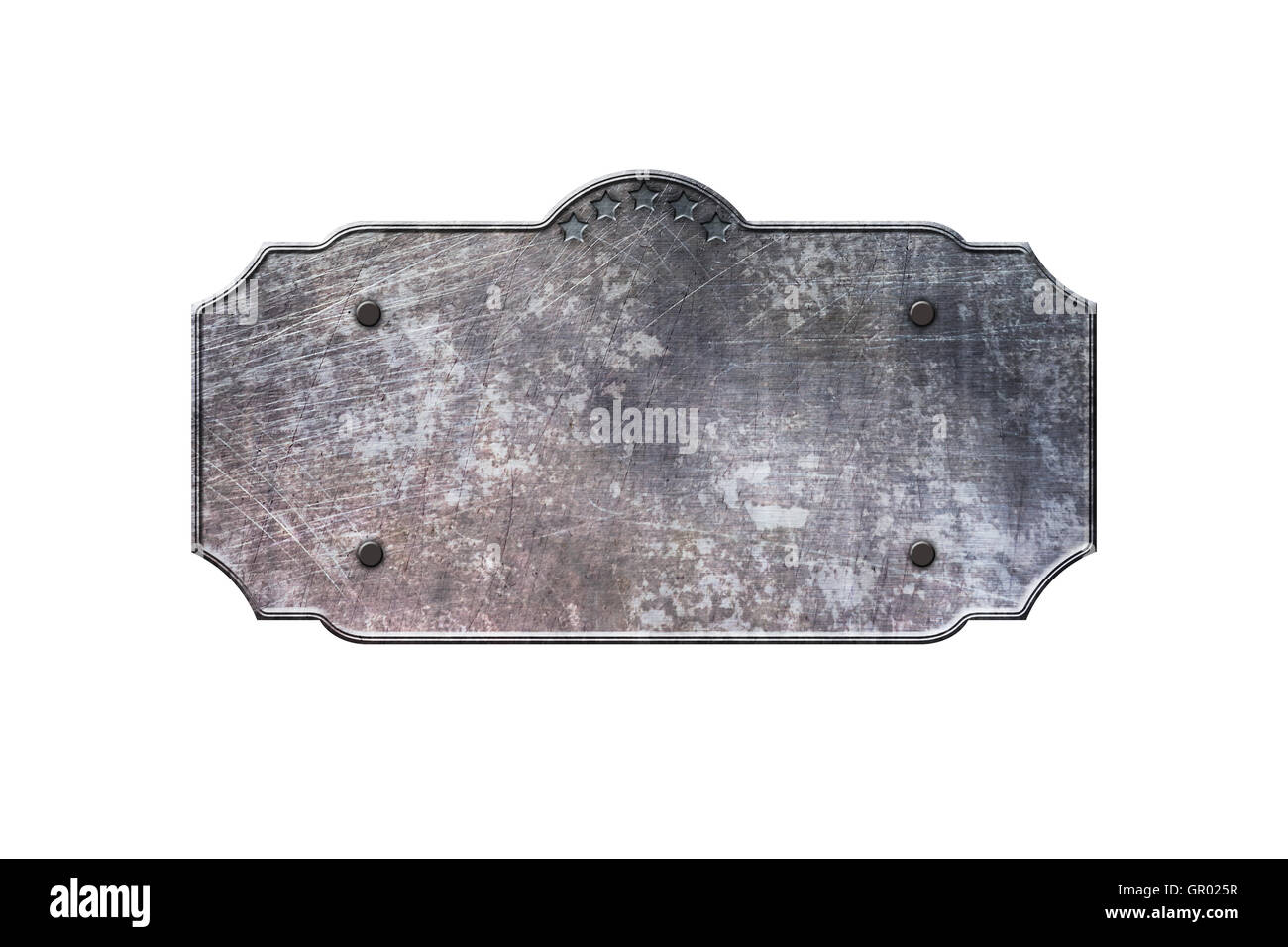 old metal sign board on isolated white background. western style. 3d ...