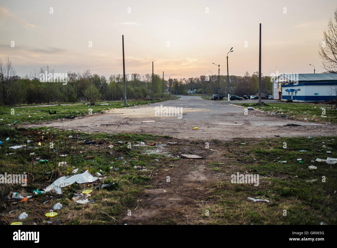 The street in garbage. Spring time Stock Photo - Alamy