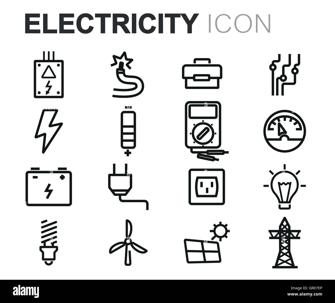 Vector black line electricity icons set Stock Vector Image & Art - Alamy
