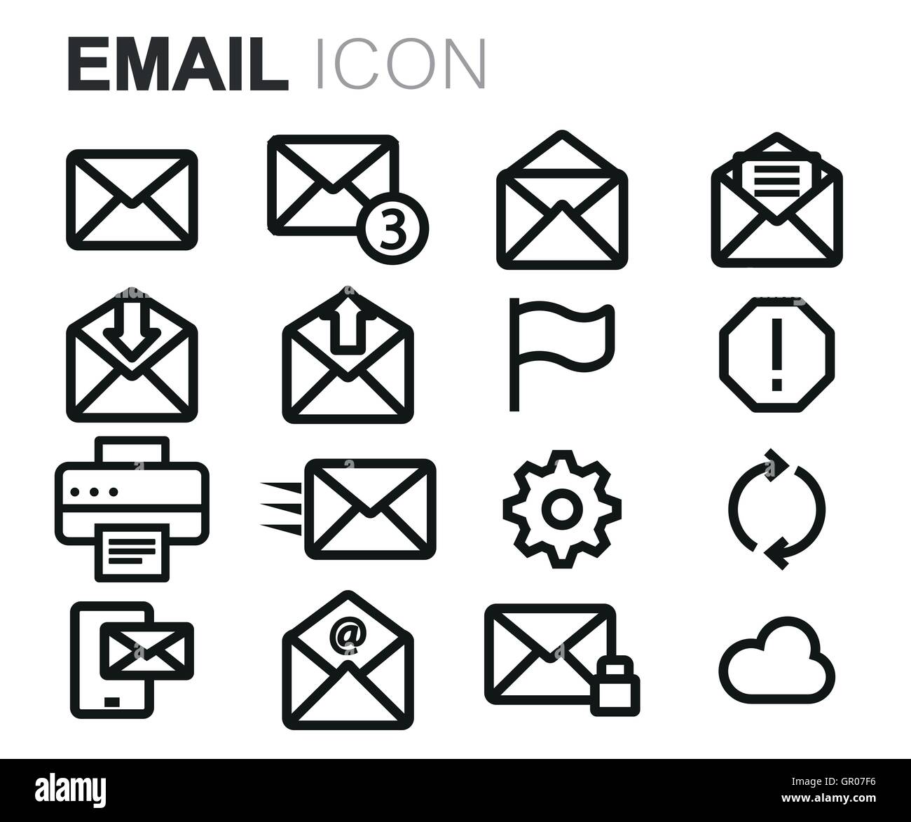 Vector black line email icons set Stock Vector Image & Art - Alamy
