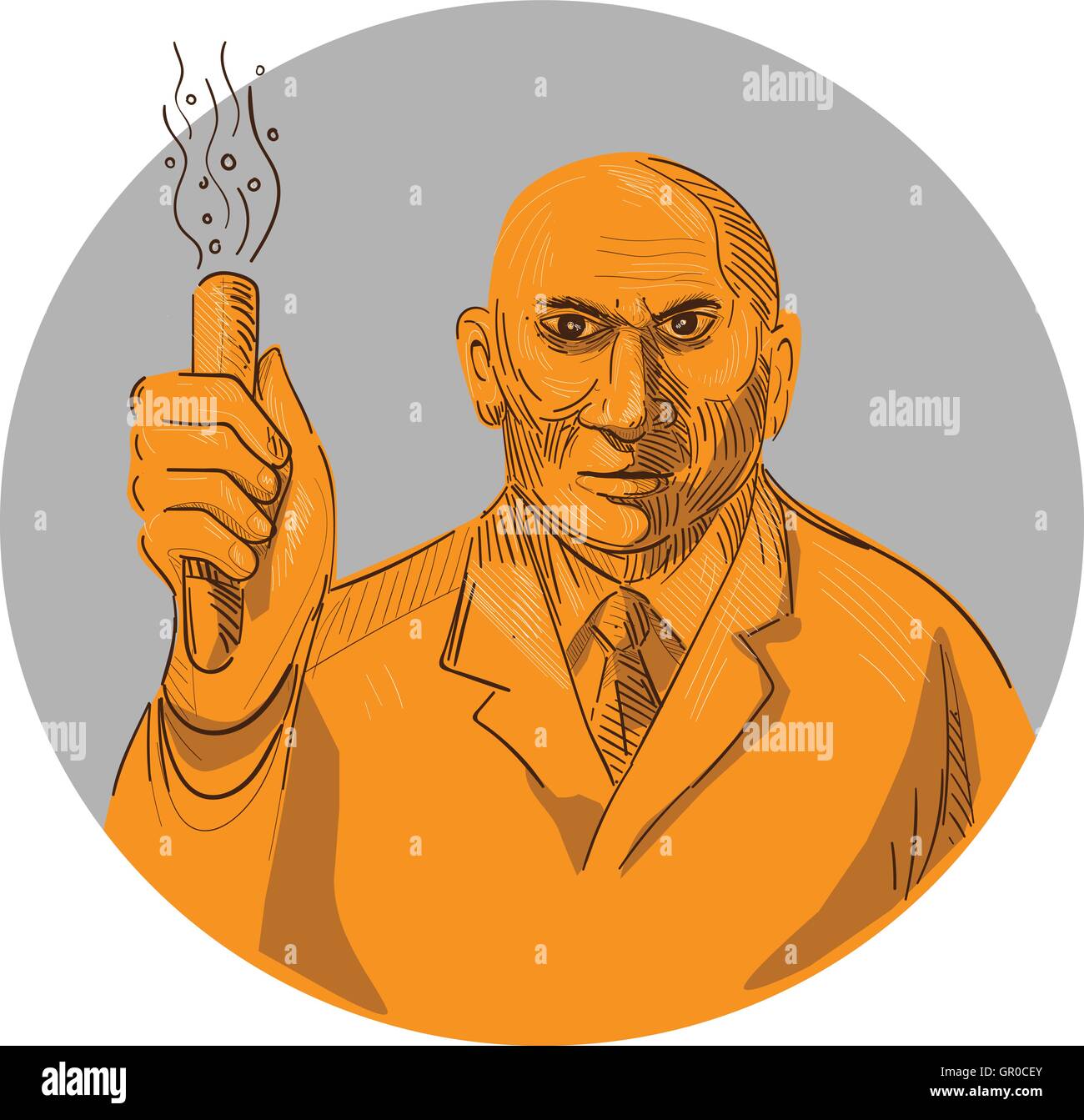 Drawing sketch style illustration of a crazy scientist holding test ...
