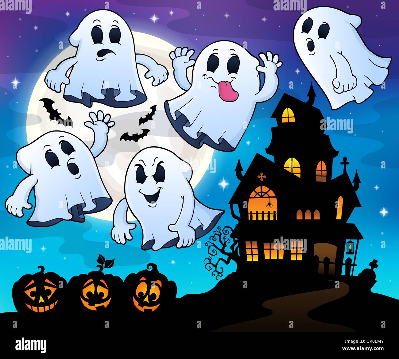 Ghosts near haunted house theme 4 - picture illustration Stock Photo ...