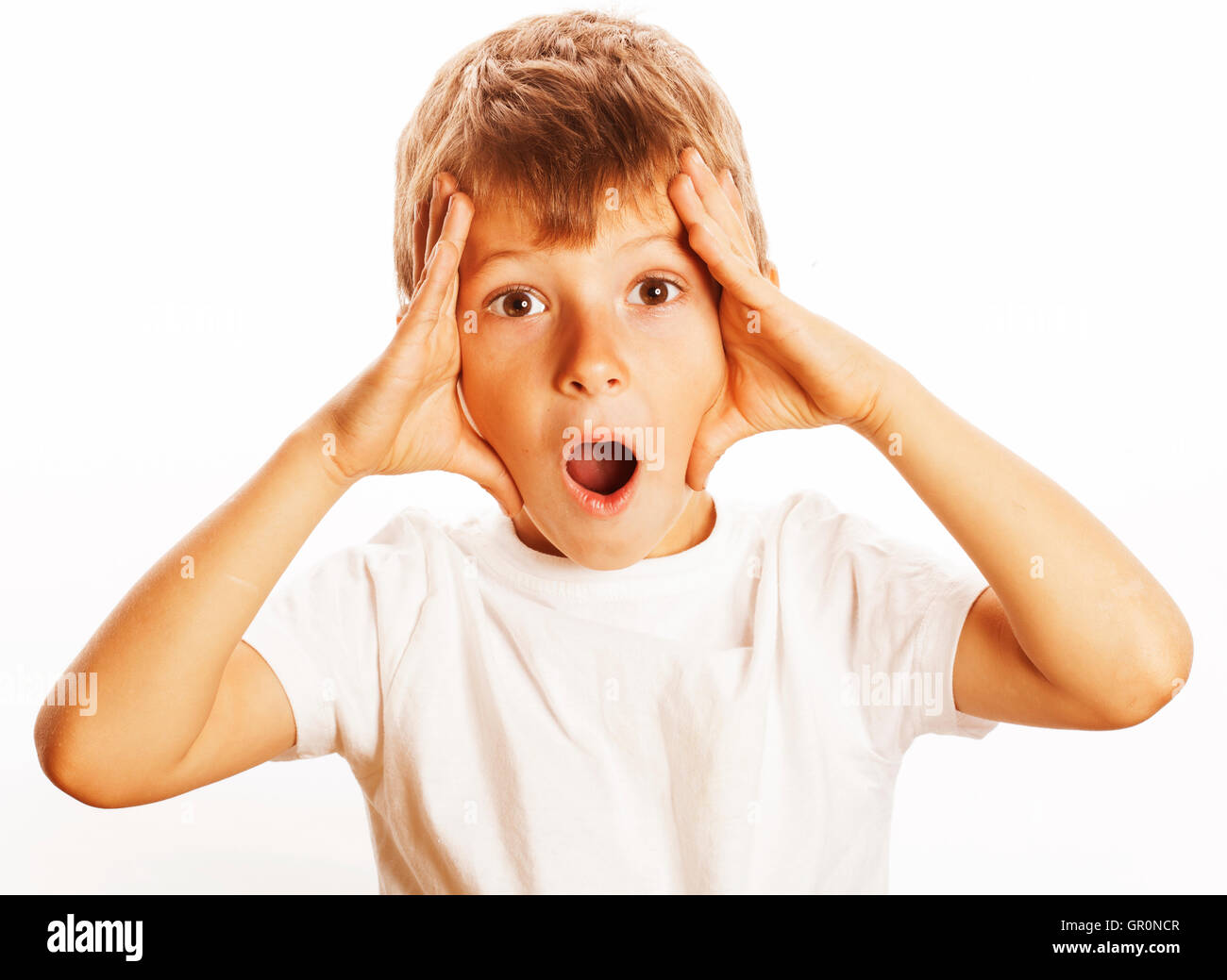 young pretty boy wondering face isolated gesture close up Stock Photo ...
