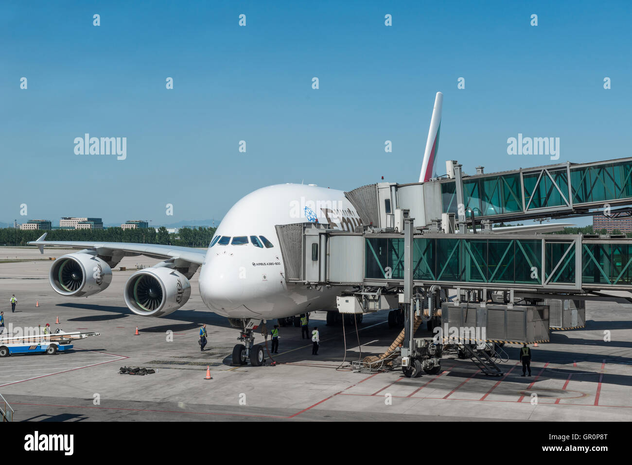 The Airbus A380 of Emirates Airlines arrived at Beijing International ...