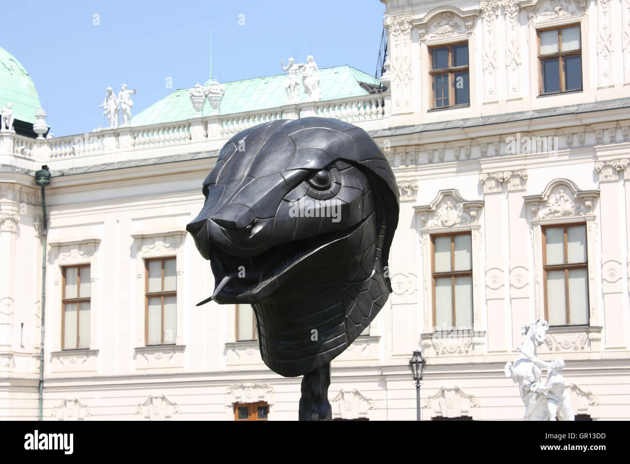 Large animal head in front of the Upper Belvedere Palace in Vienna ...
