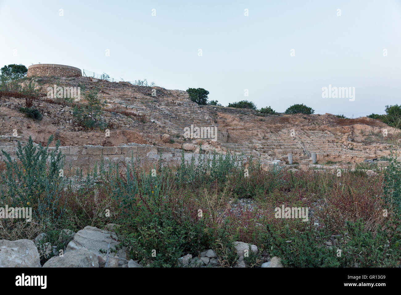 Ancient stone amphitheater ruins at sunset in Paphos, Cyprus Stock ...