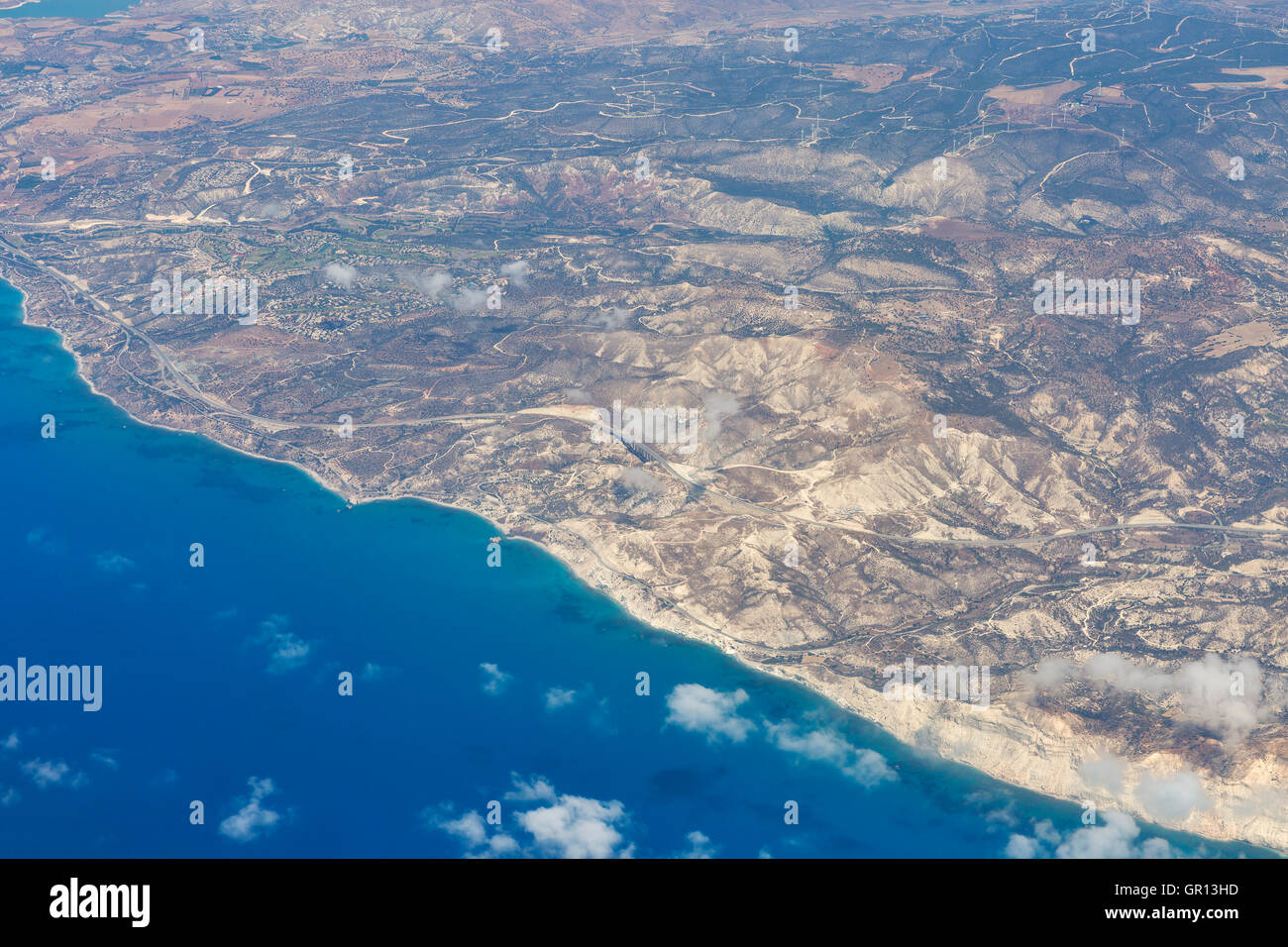 Aerial view from airplane of Cyprus south west coast Stock Photo - Alamy