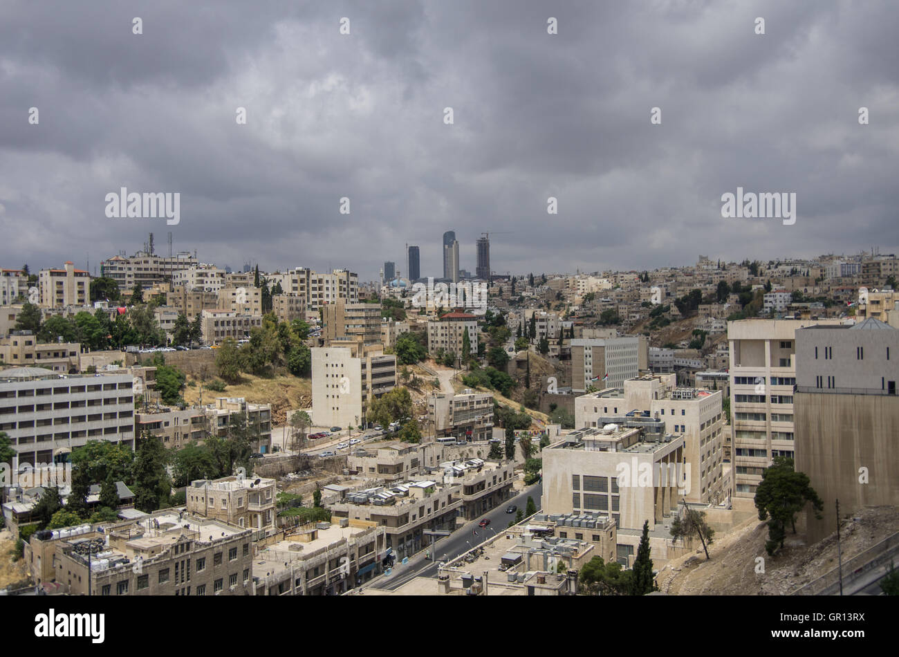 Cityscape of Amman downtown with skyscrapers at background, Jordan ...