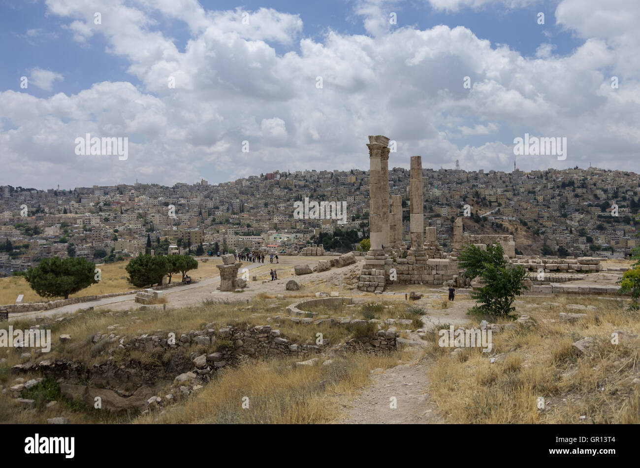 Ruins of roman Temple of Hercules on the Amman citadel with city view ...