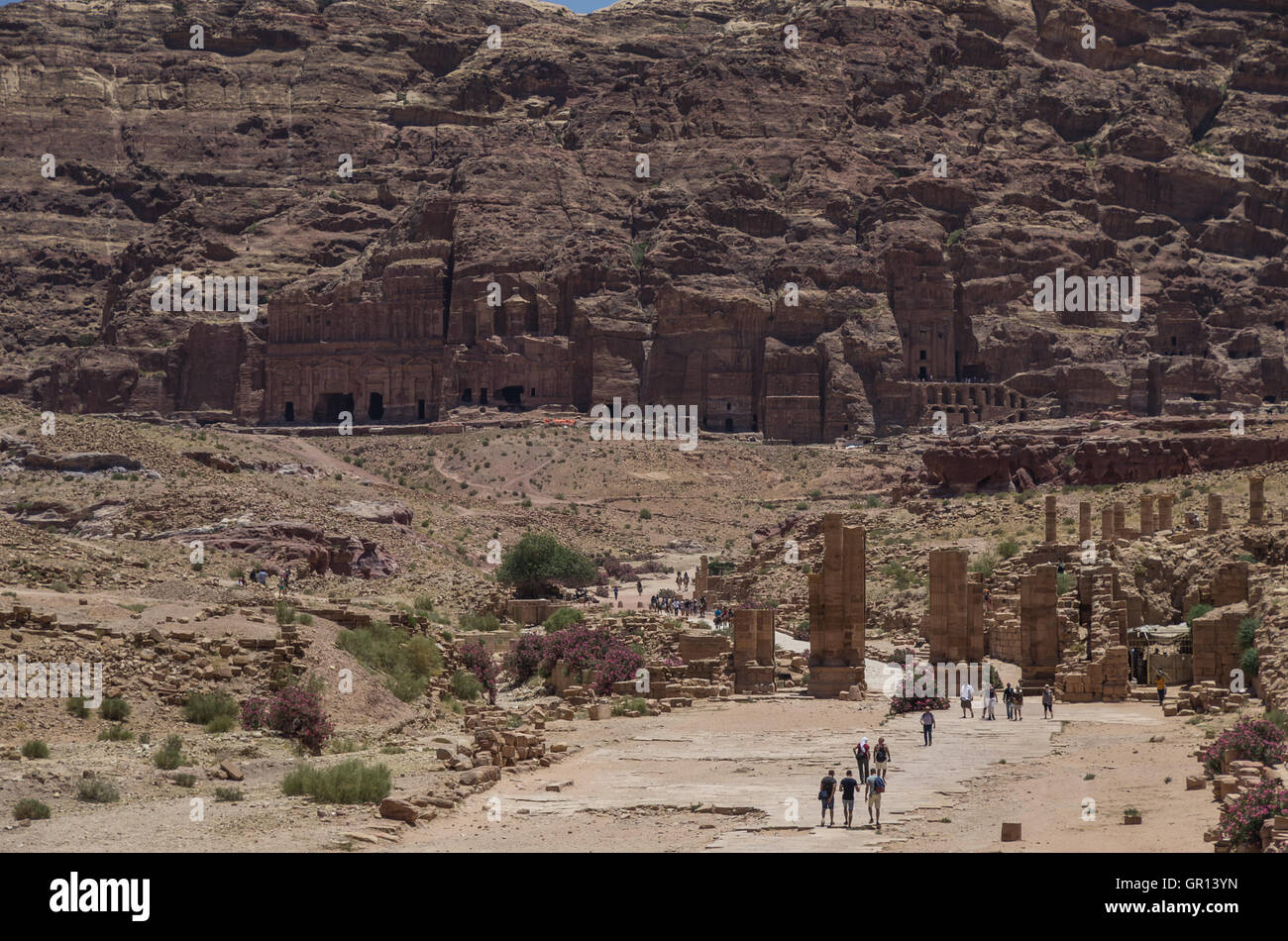 View to Royal Tombs from side of the Cardo Maximus Petra. Jordan Stock ...