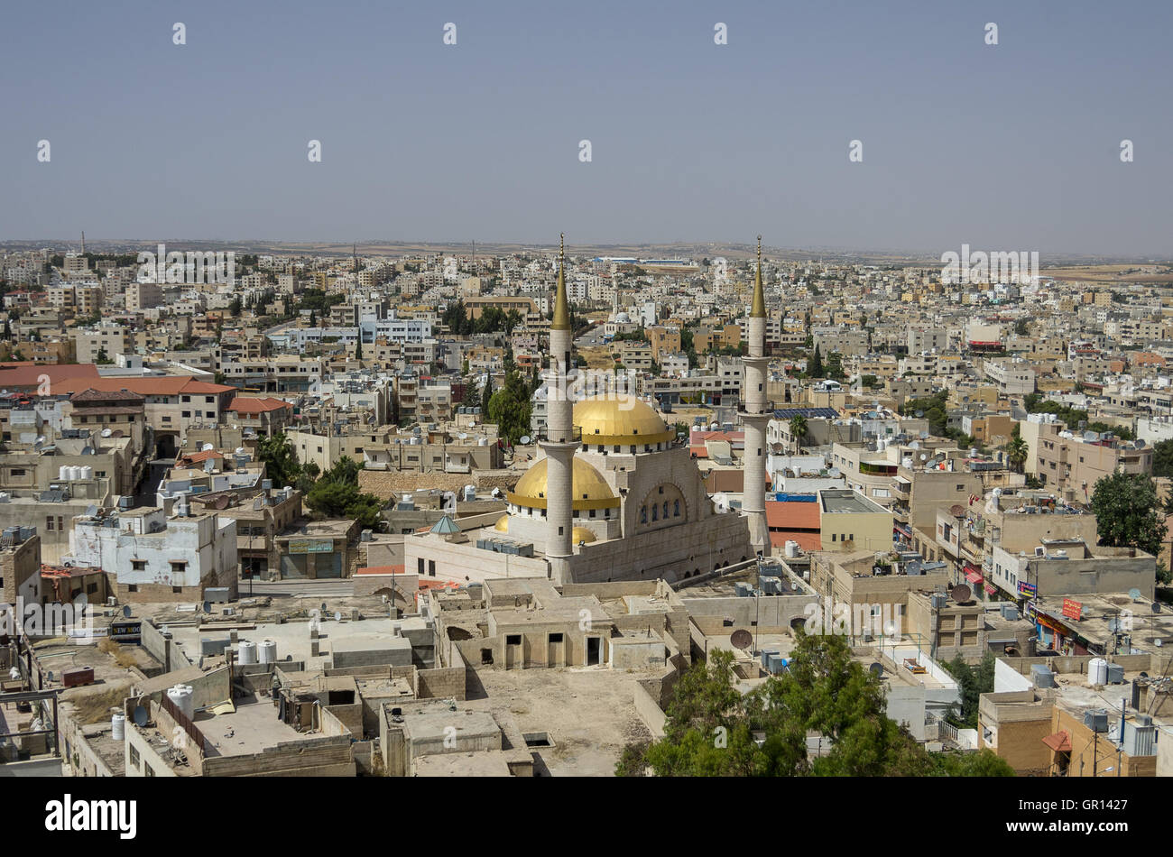 Madaba, Jordan - June 3, 2016: Panoramic view over the town center of ...