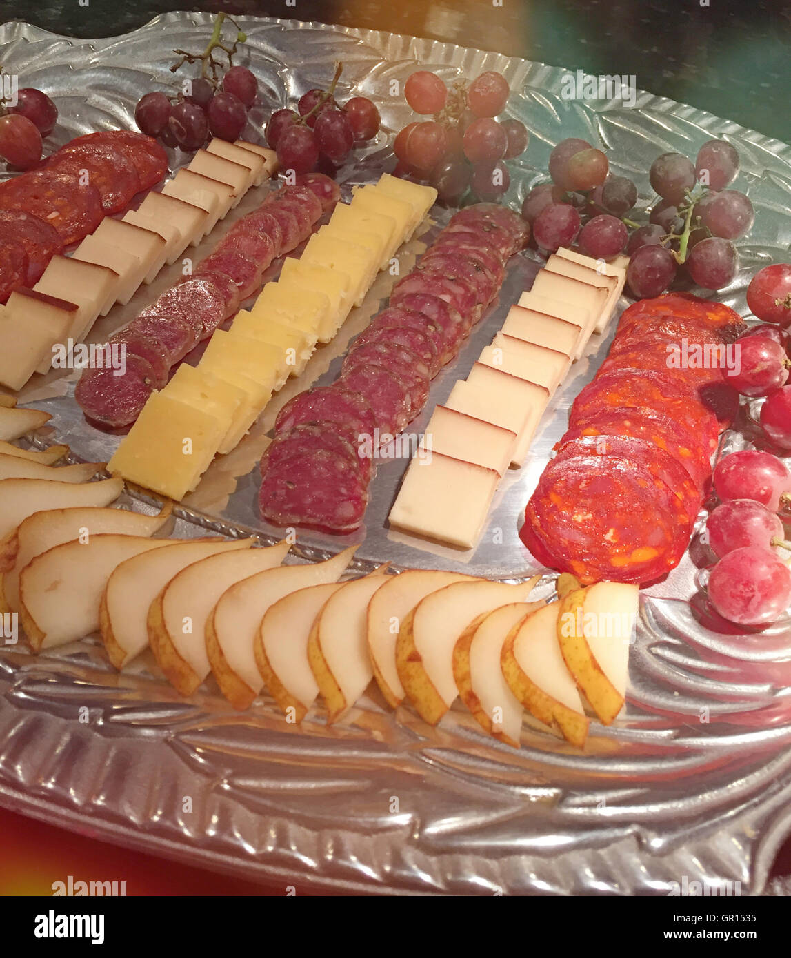 Salami, Cheese and Fruit Snack Platter, Cocktail Party, USA Stock Photo ...