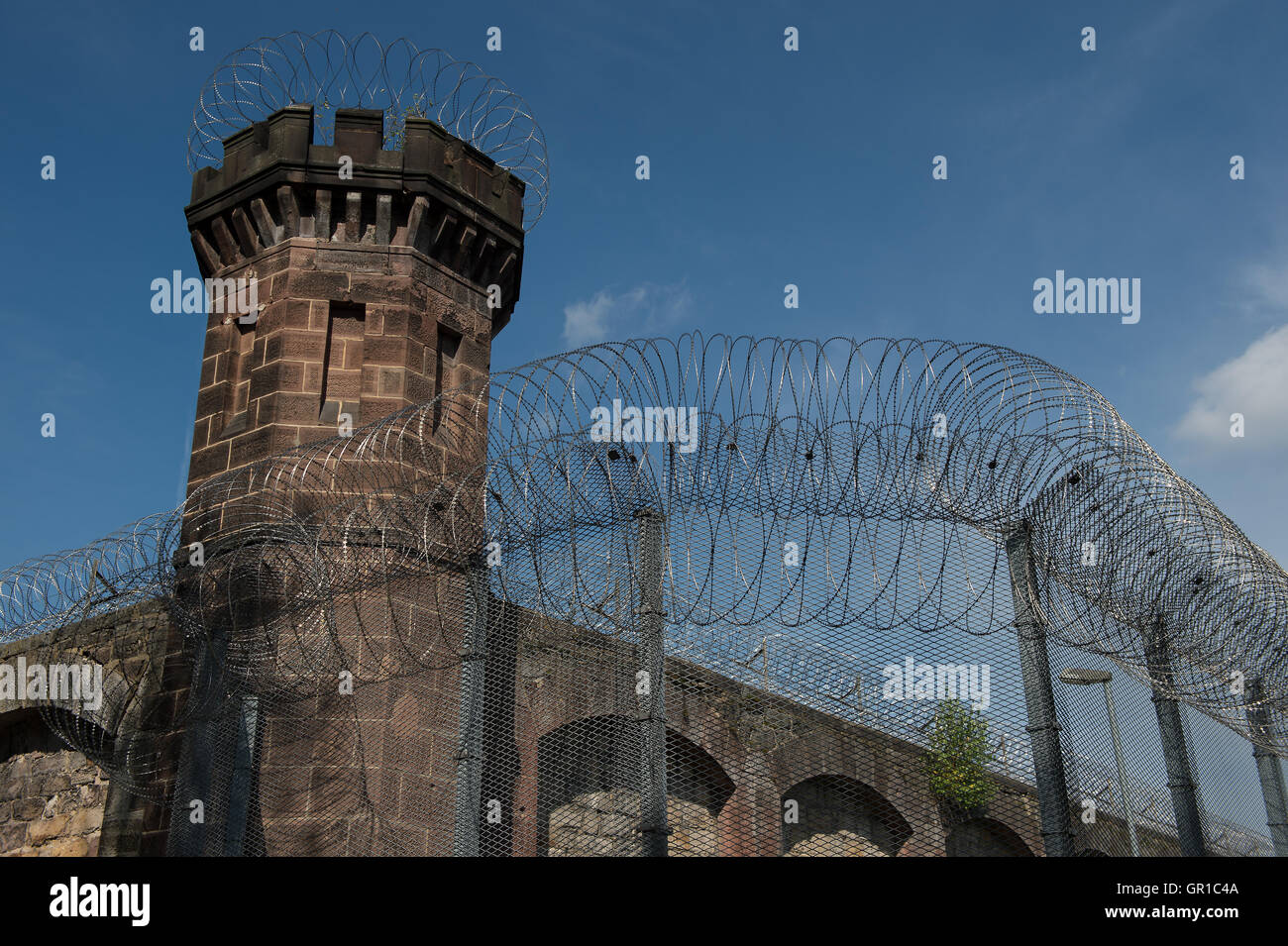 The prison wall at the JVA Kassel I correctional facility in Kassel ...