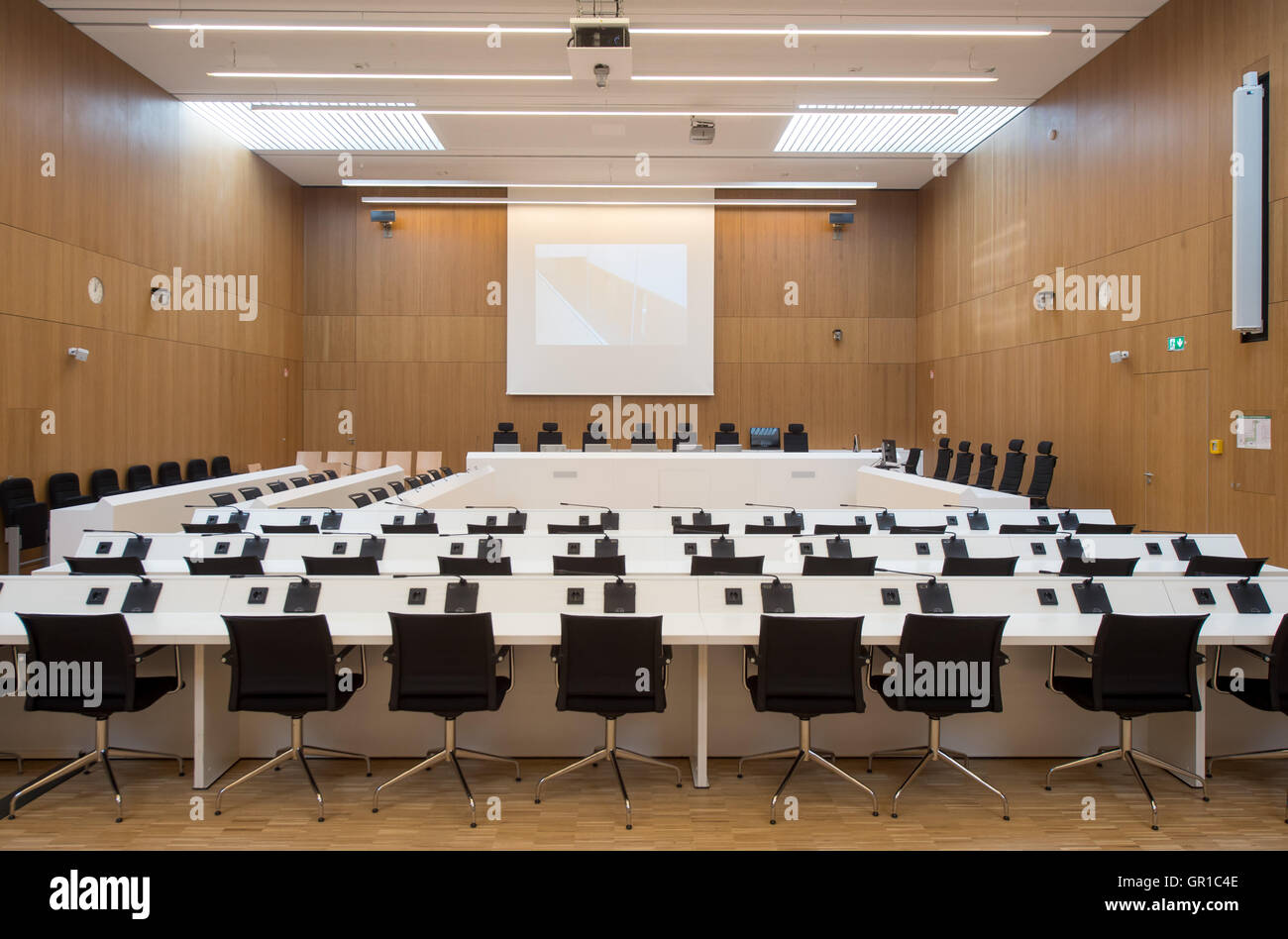 Munich, Germany. 05th Sep, 2016. The high security courtroom at the ...