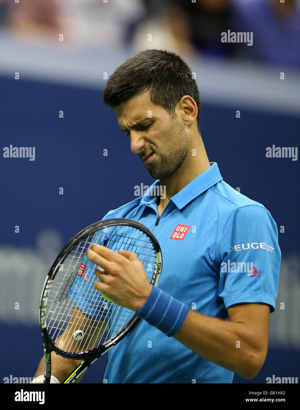 New York, USA. 6th Sep, 2016. Novak Djokovic of Serbia reacts during ...