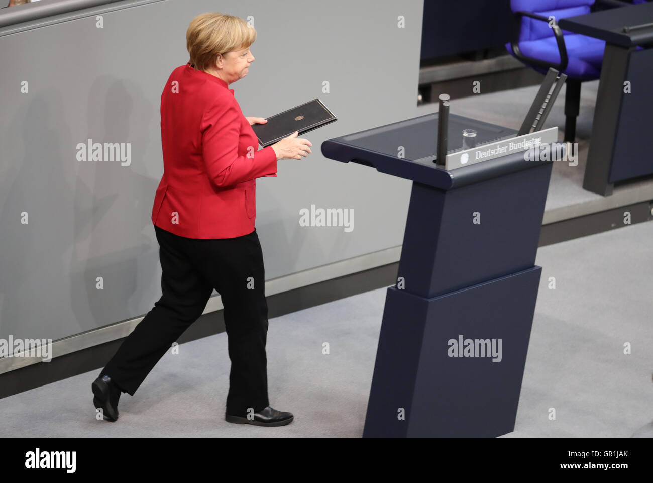 Berlin, Germany. 7th Sep, 2016. Chancellor Angela Merkel (CDU) walking ...