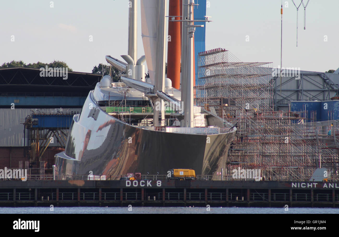Kiel, Germany. 6th Sep, 2016. The giant sailing yacht 'Sailing Yacht A ...