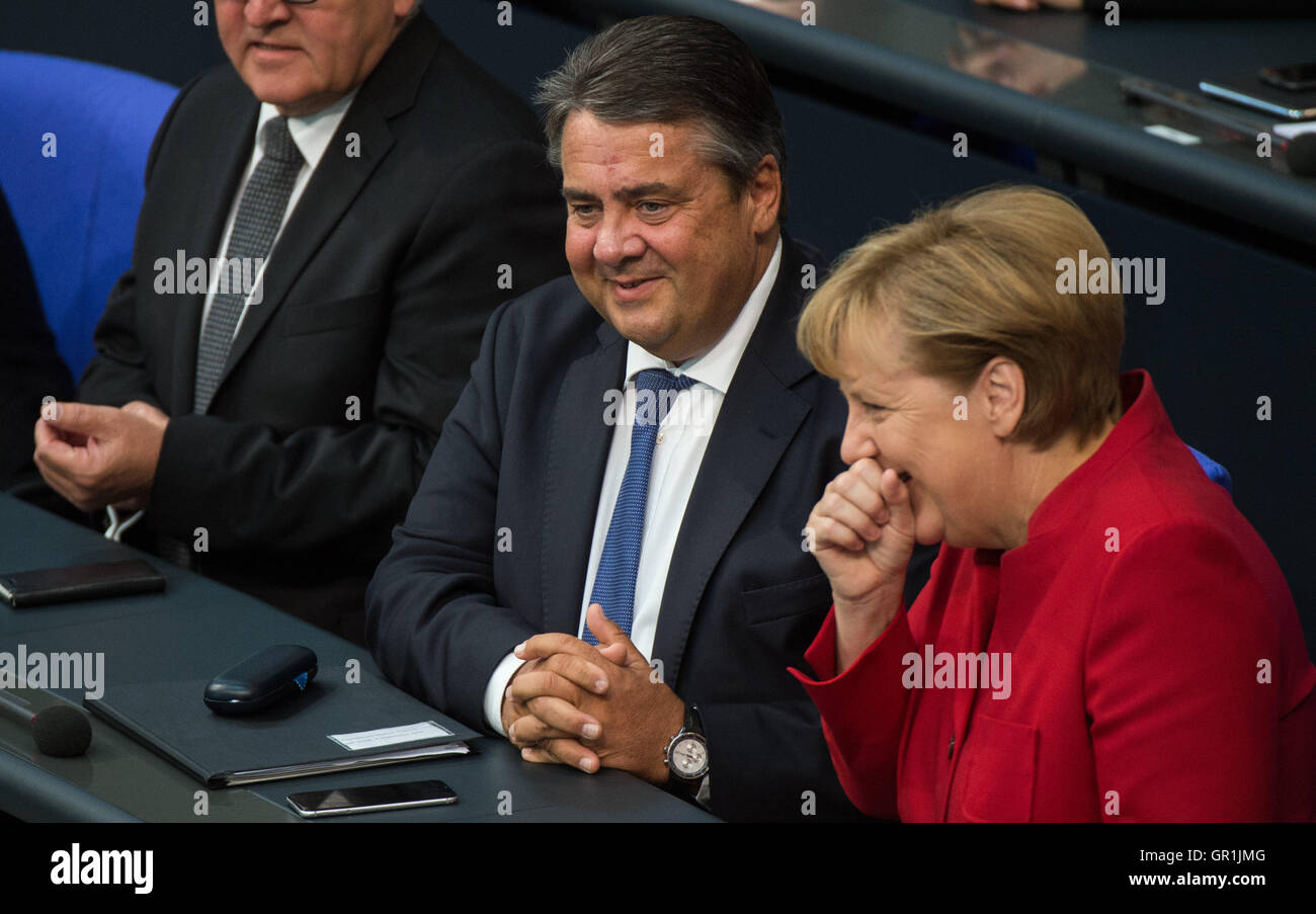Berlin, Germany. 7th Sep, 2016. SPD chairman Sigmar Gabriel and ...