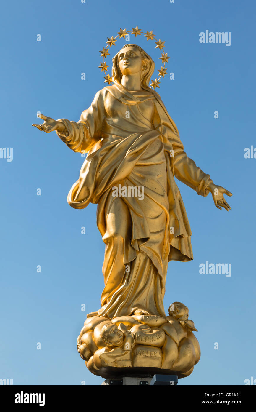Madonna Golden Statue Perfect Bronze Replica in Milan, Italy Stock ...