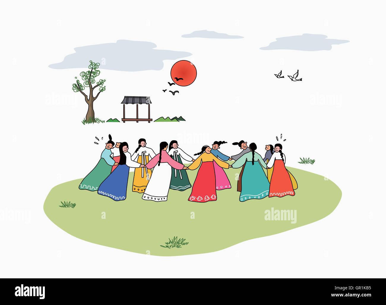 Traditional Korean circle dance, ganggangsulae Stock Photo - Alamy