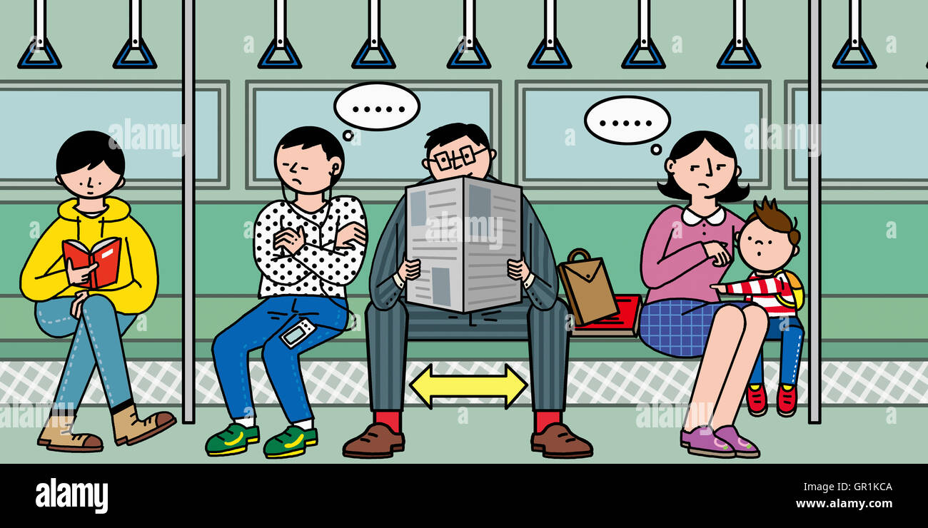 Illustration about manners at subway Stock Photo - Alamy