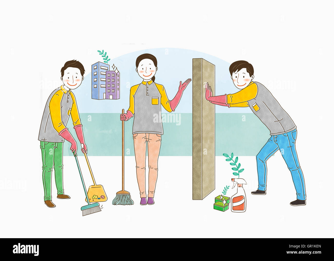 Smiling cleaners working Stock Photo - Alamy