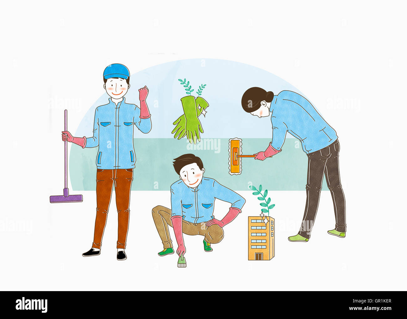 Smiling cleaners working Stock Photo - Alamy