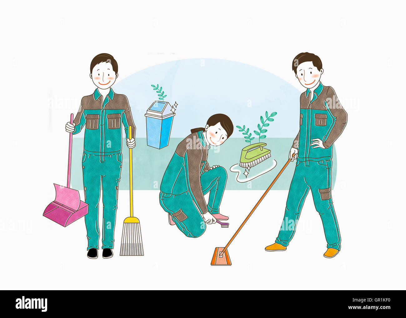 Smiling cleaners working Stock Photo - Alamy