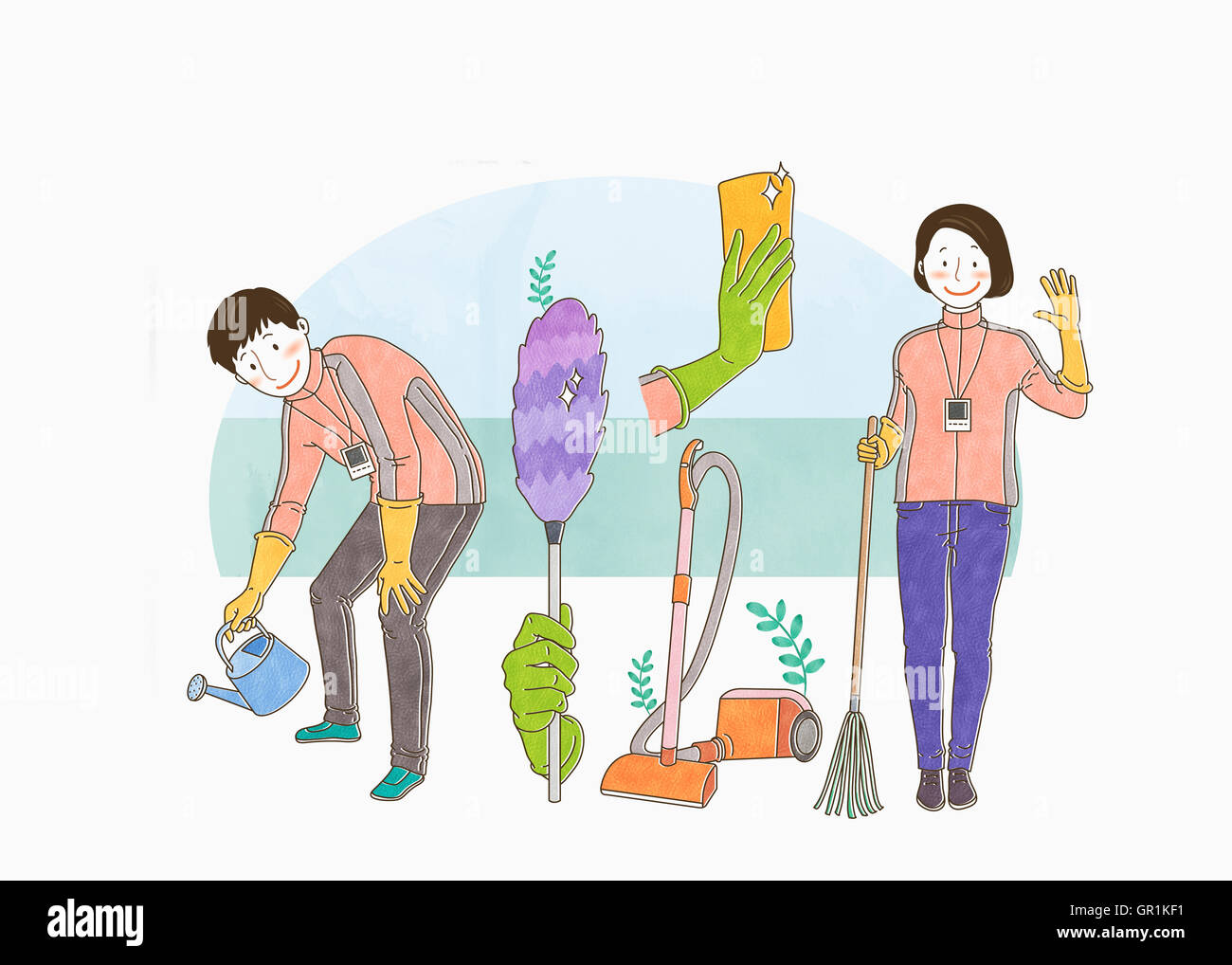 Smiling cleaners working Stock Photo - Alamy