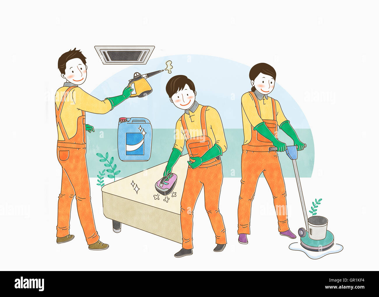 Smiling cleaners working Stock Photo - Alamy