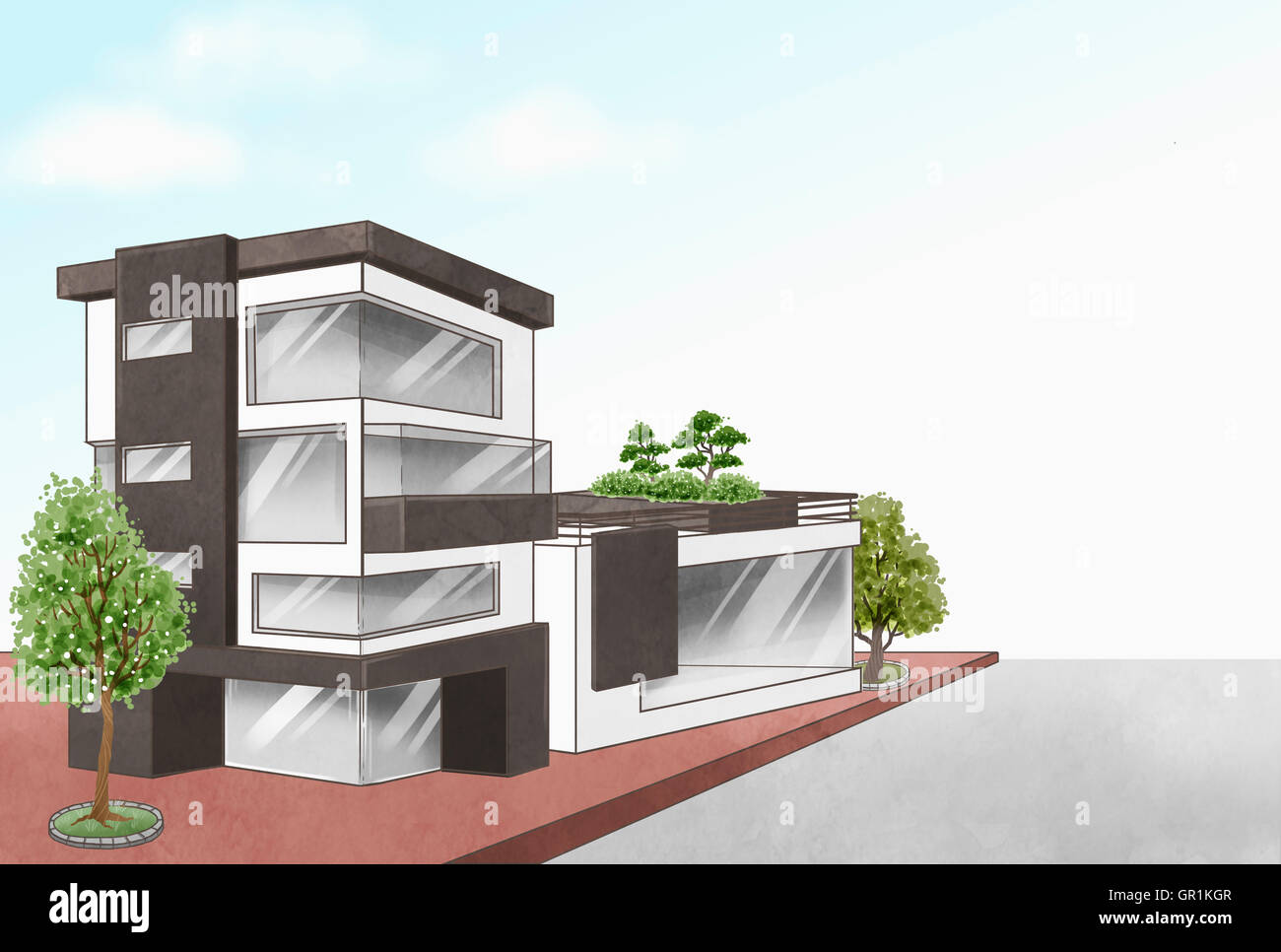 Three-dimensional picture of modern building Stock Photo - Alamy