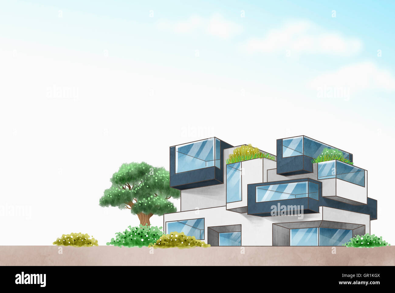 Three-dimensional picture of building with windows Stock Photo - Alamy