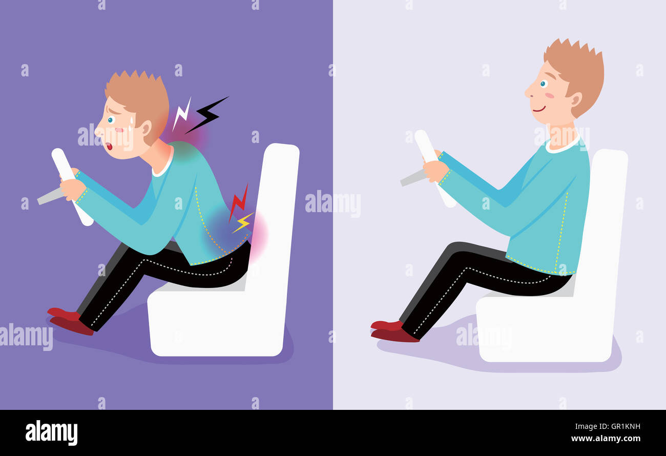 Lifestyle of man with cervical disk problem Stock Photo - Alamy