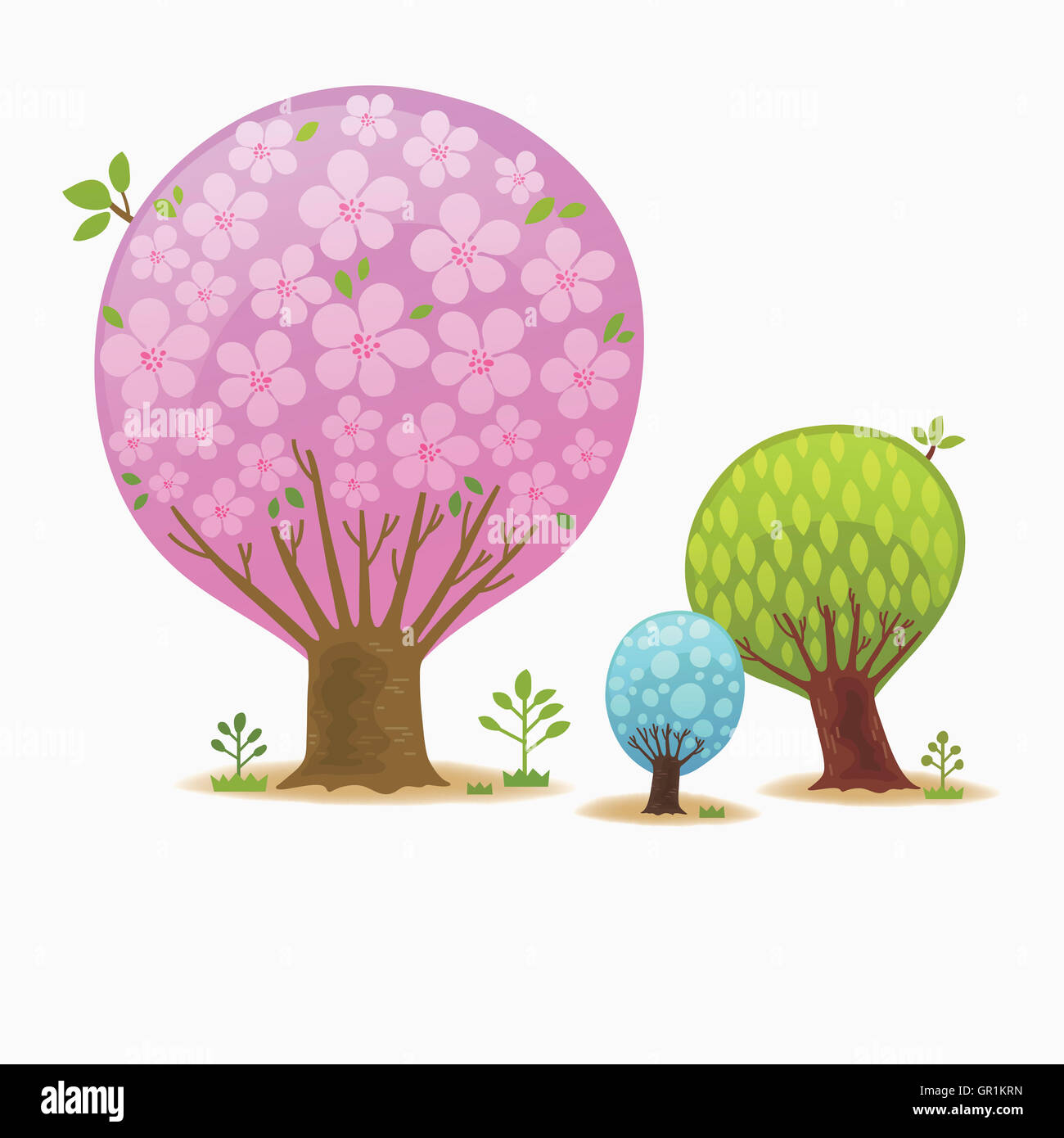 Illustration of trees with flowers Stock Photo - Alamy
