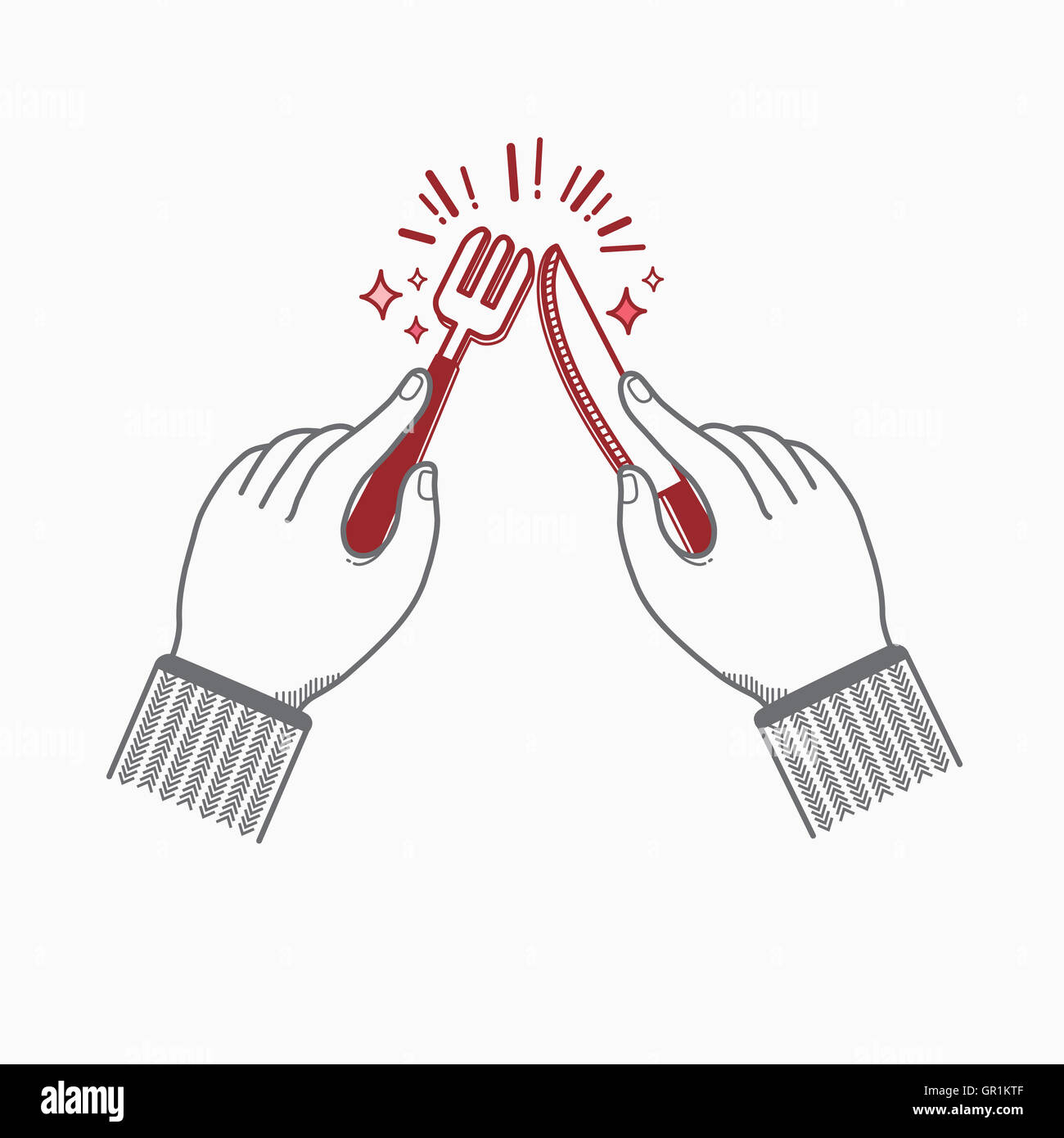 Hands holding a fork and a knife Stock Photo - Alamy