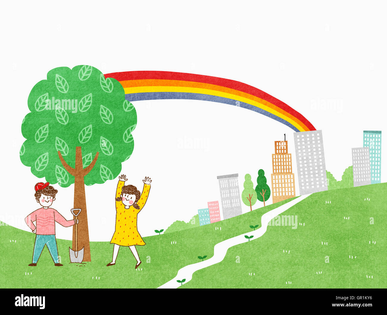 Smiling couple planting tree Stock Photo - Alamy