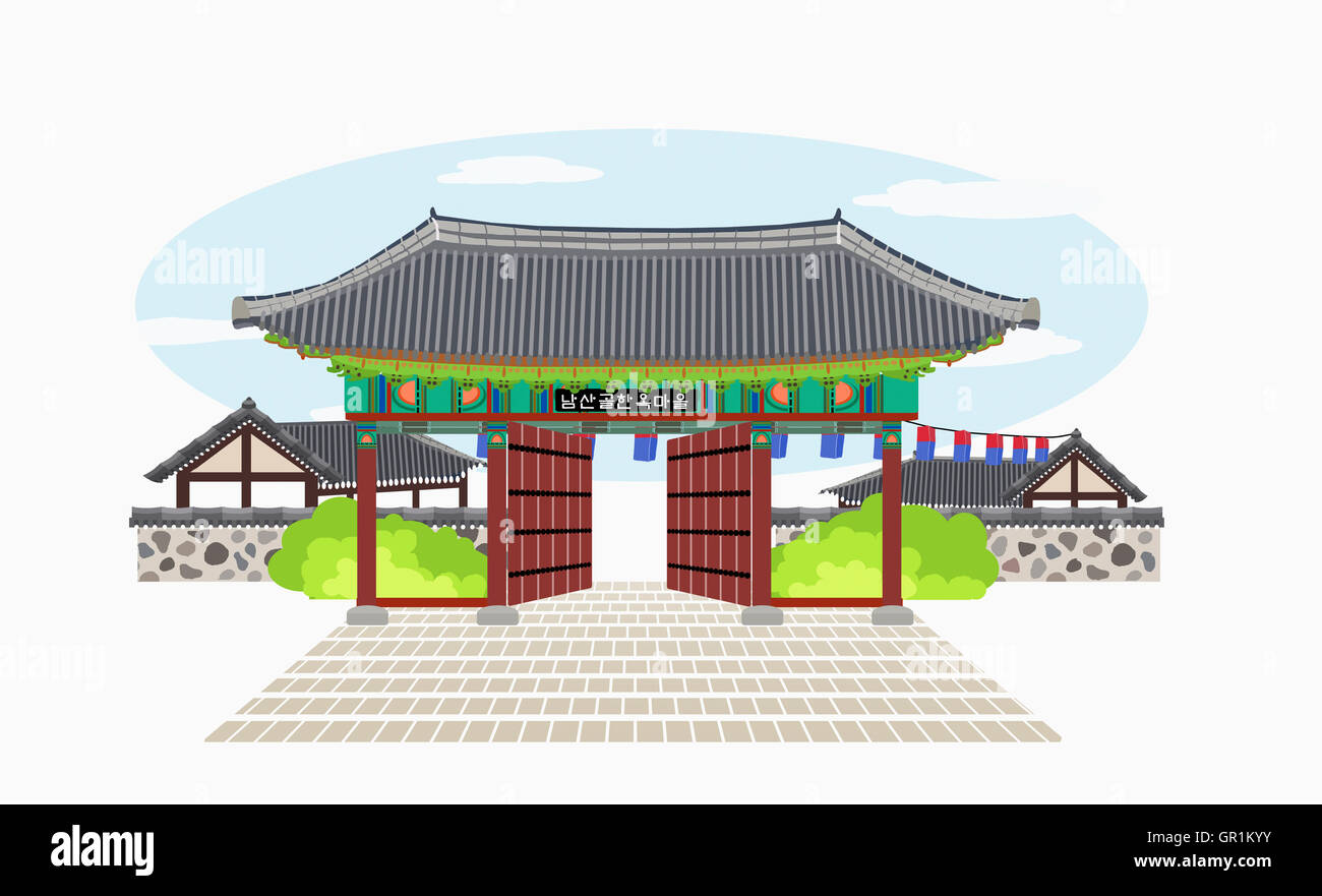 Traditional Korean structure in Namsangol Hanok Village in Korea Stock ...