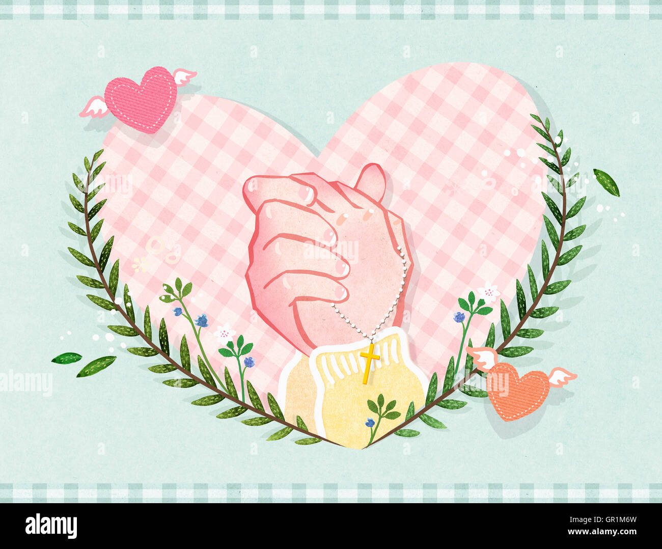 Praying hands in heart frame Stock Photo - Alamy