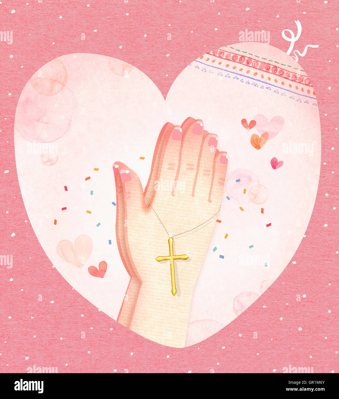 Praying hands in a heart Stock Photo - Alamy