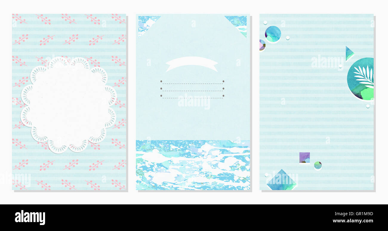 Illustration of pastel blue postcards Stock Photo - Alamy