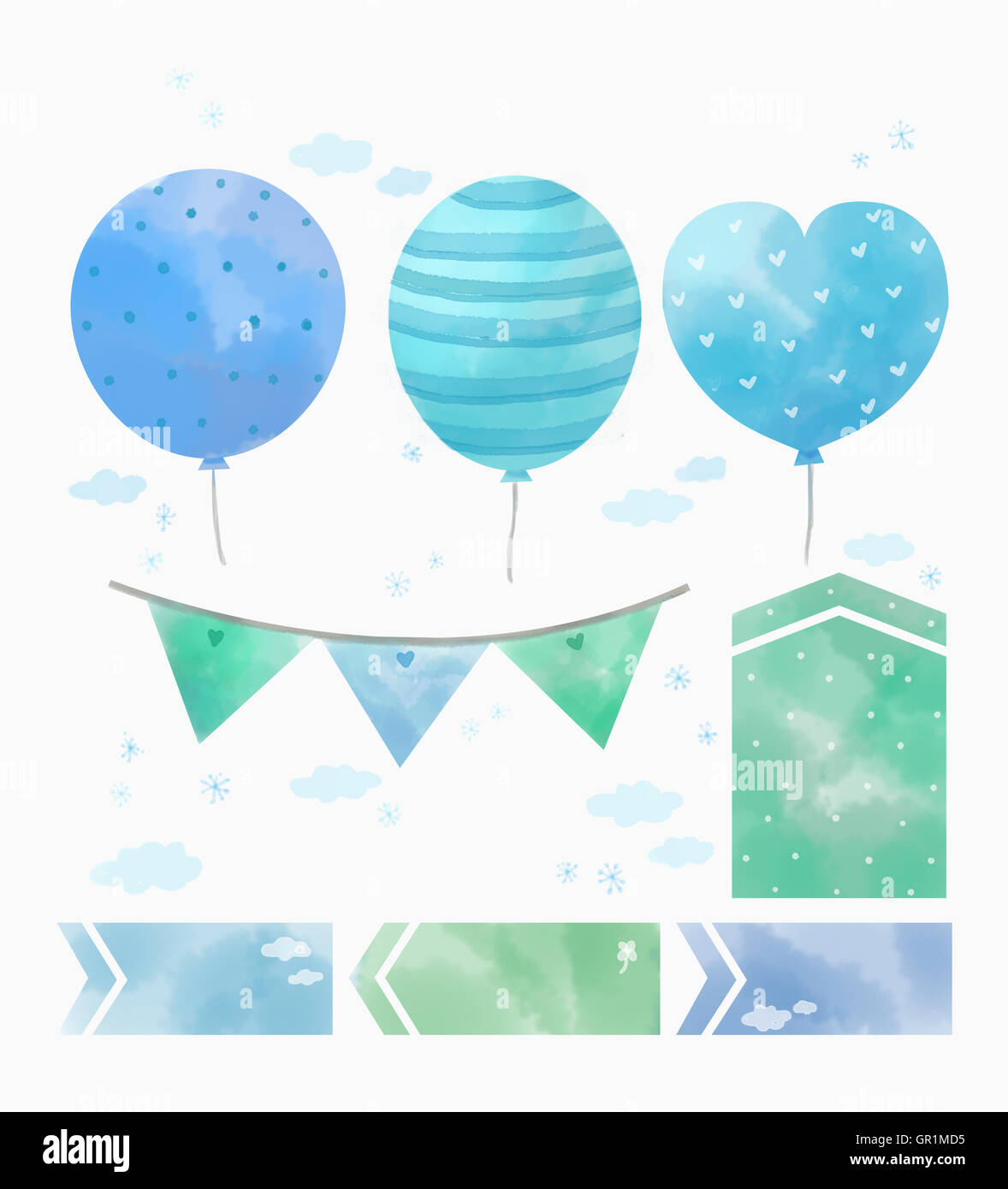Watercolor blue stickers Stock Photo - Alamy