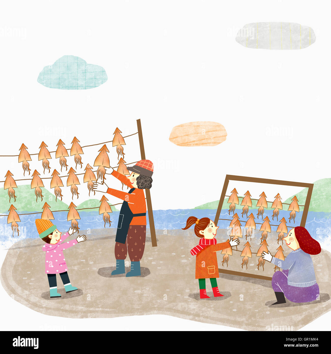 People drying seafood Stock Photo - Alamy