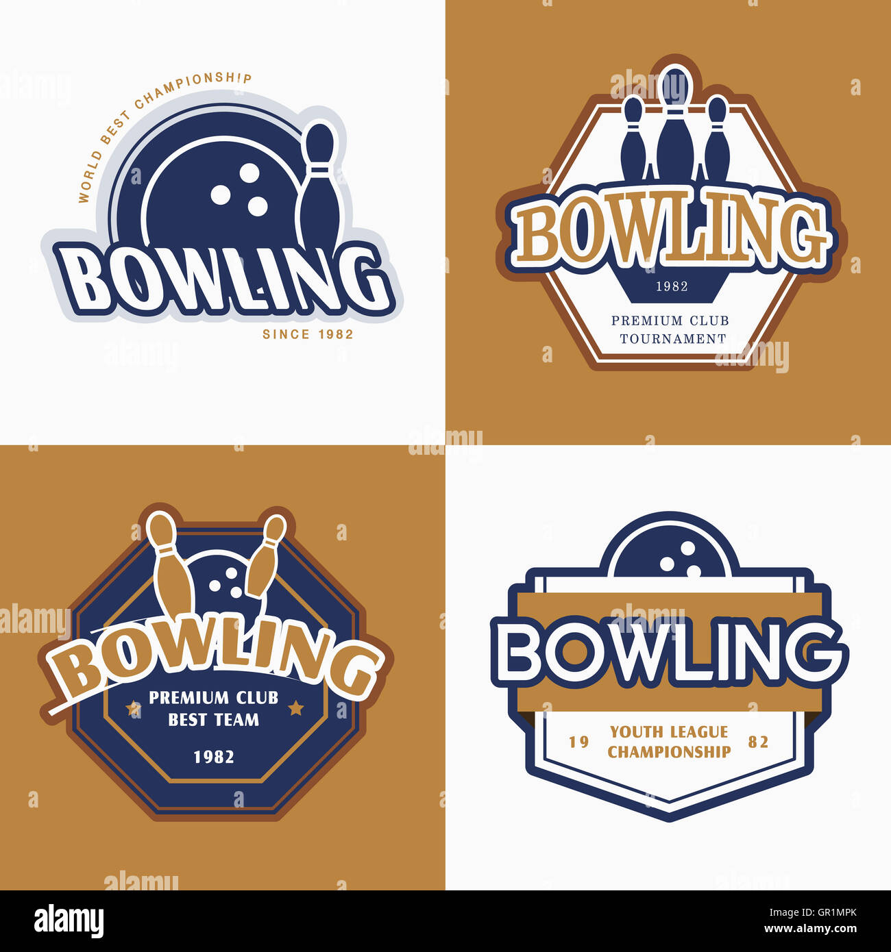 Emblem labels related to bowling Stock Photo - Alamy